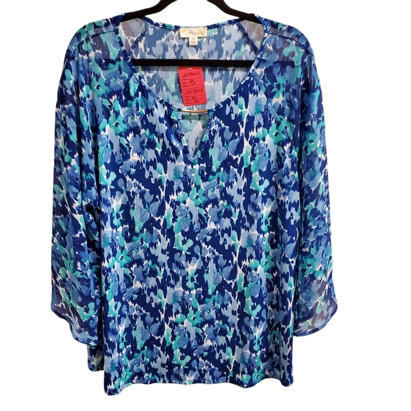 Misia | Tops | Misia Blue Floral Poncho Style Blouse Sheer Sleeve ...